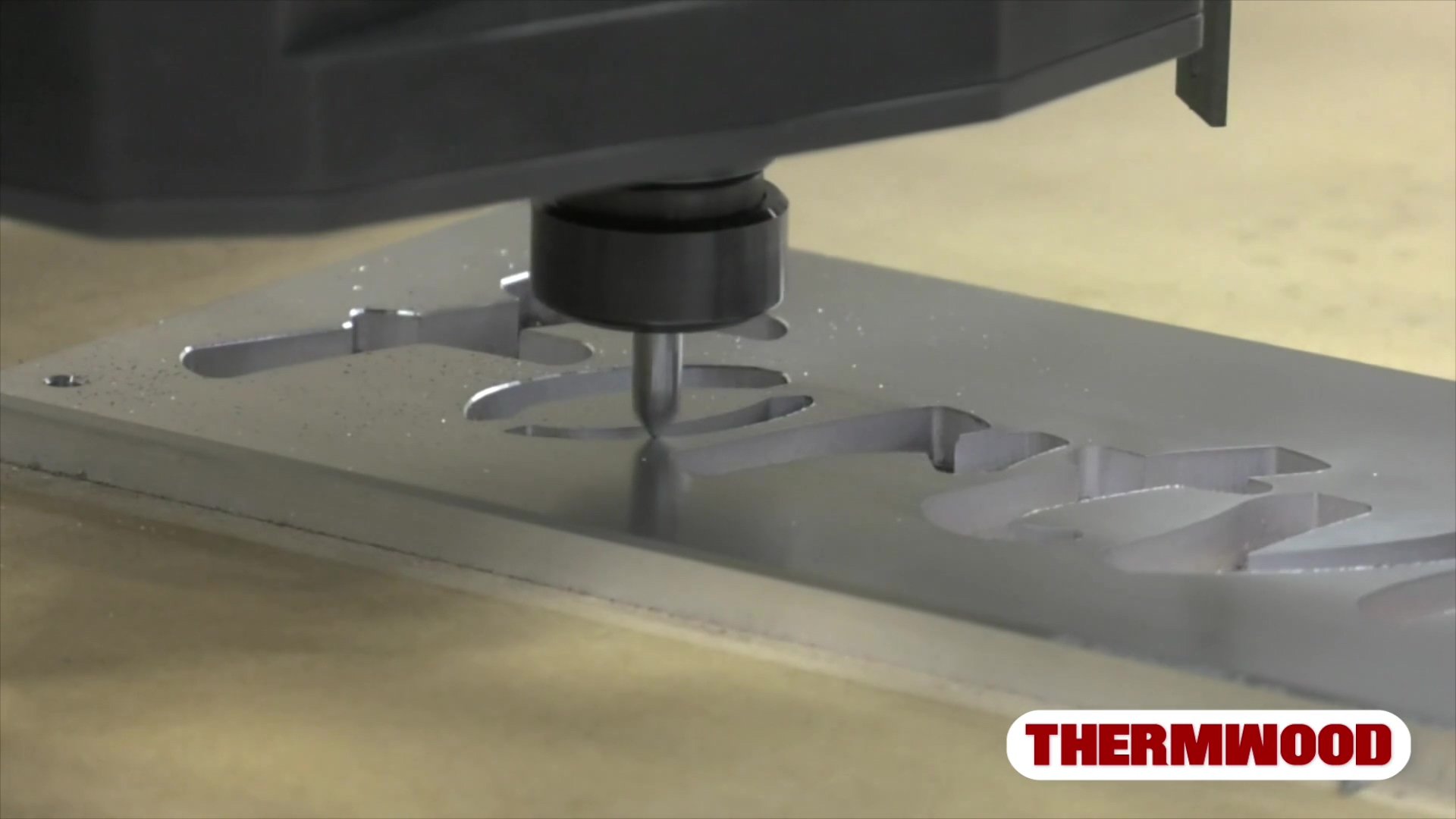 Thermwood Model 45 5'x10' CNC Router Machining an Aluminum Sign